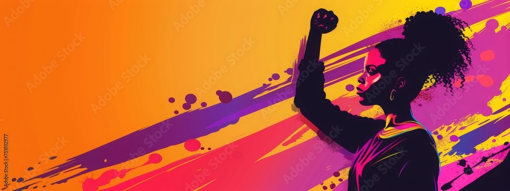 Young black African descent girl colorful abstract illustration poster ...