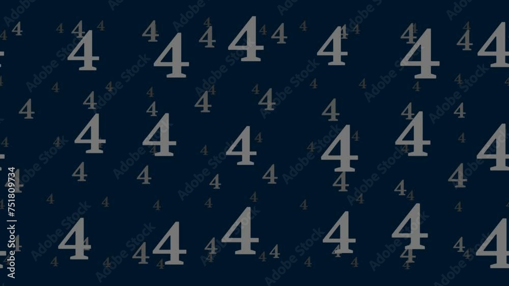 Number four symbols float horizontally from left to right. Parallax fly effect. Floating symbols ...