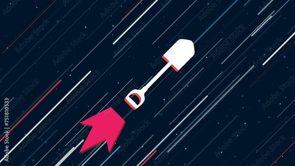 Shovel symbol flies through the universe on a jet propulsion. The ...