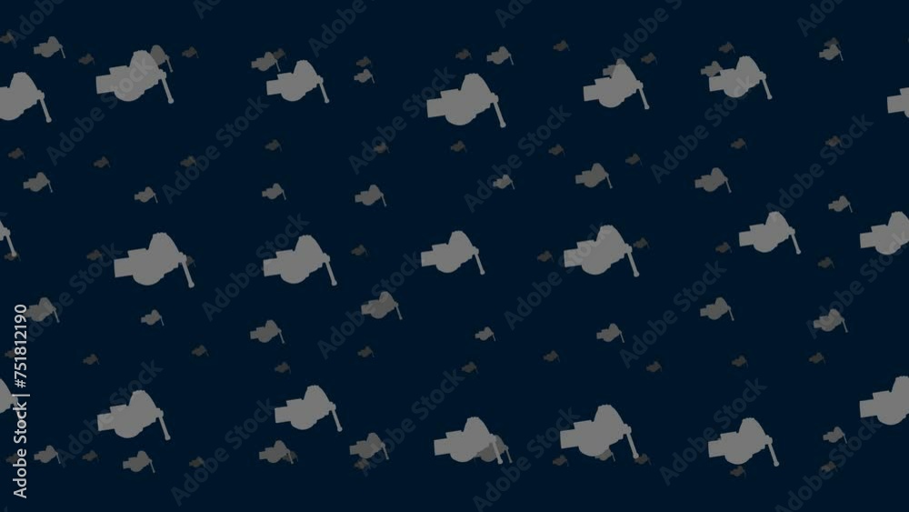 Vise symbols float horizontally from left to right. Parallax fly effect. Floating symbols are ...