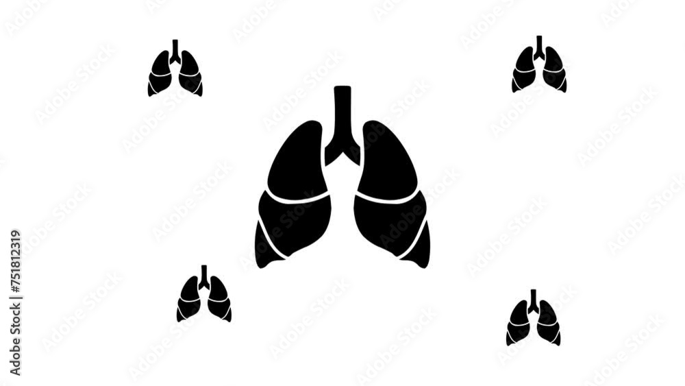 Zoom in and out animation the lungs symbol. Large black symbol in the ...