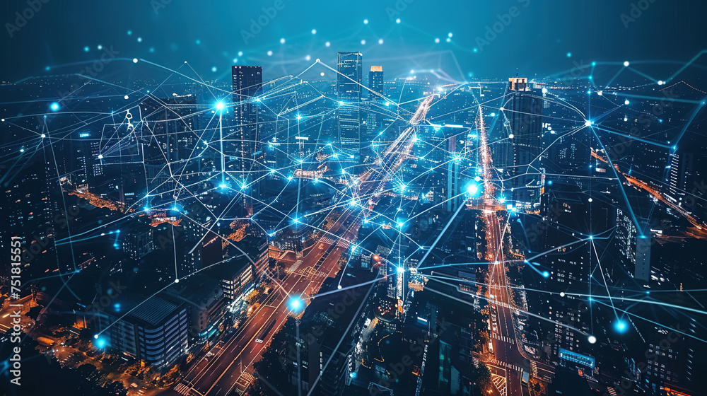 Smart city and abstract dot point connect with line design, digital ...