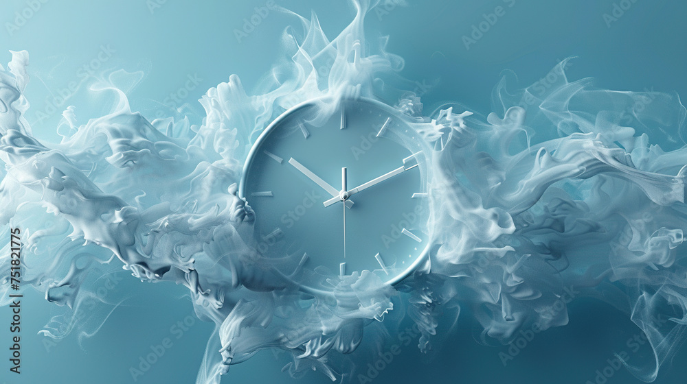 3d clock and time representation, cloudy smoke background showing ...