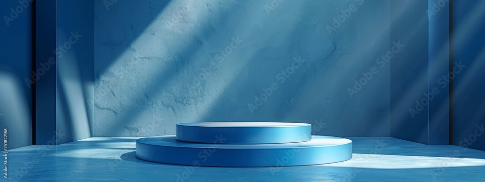 Podium background blue platform product 3d studio stage pedestal light ...