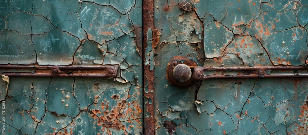 Detailed view of a contemporary metal door with visible rust and ...