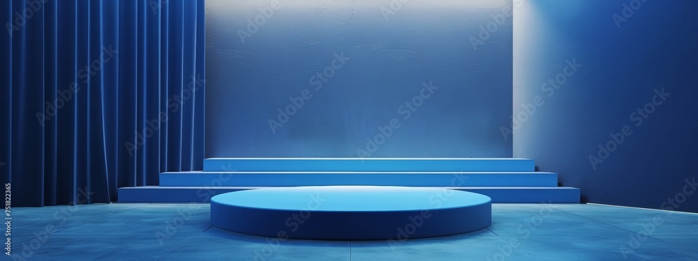 Podium background blue platform product 3d studio stage pedestal light ...