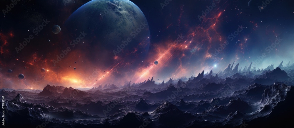 This computer-generated 3D graphic showcases a cosmic scene featuring ...