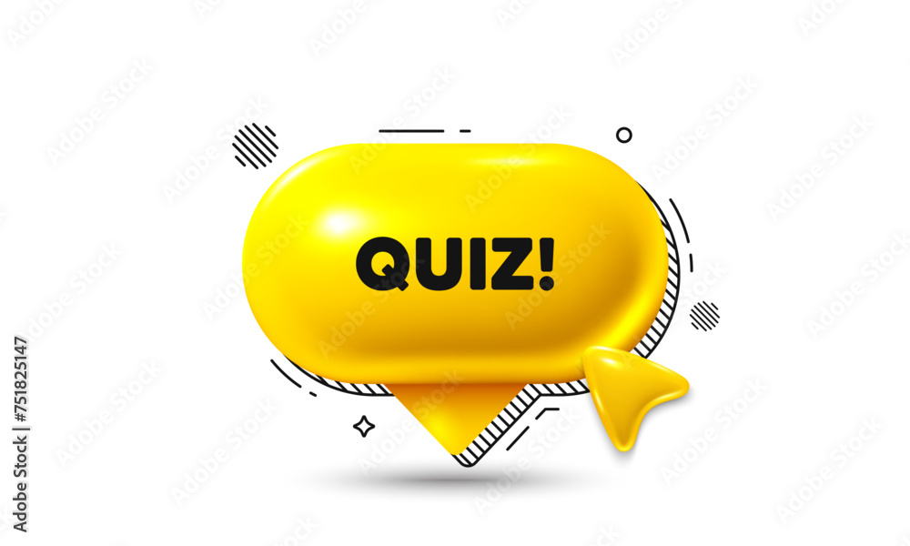 Click here speech bubble 3d icon. Quiz tag. Answer question sign ...