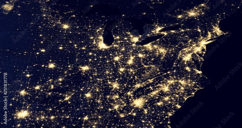 Beautiful Light of Night Cities USA from the Orbiting Satellite. Night ...
