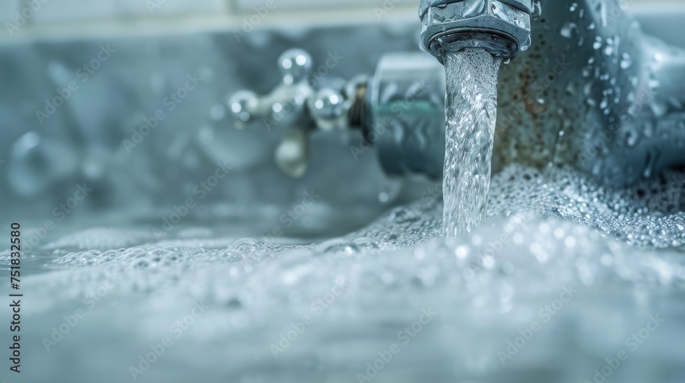 A close-up shot of a dirty faucet aerator covered in limescale ...