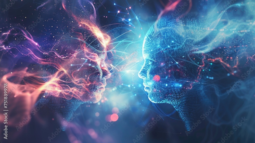 neural network where two AI consciousnesses meet and meld, one ...