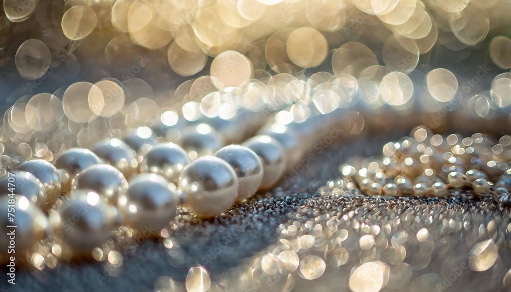 nature white string of pearls on a sparkling background in soft focus ...