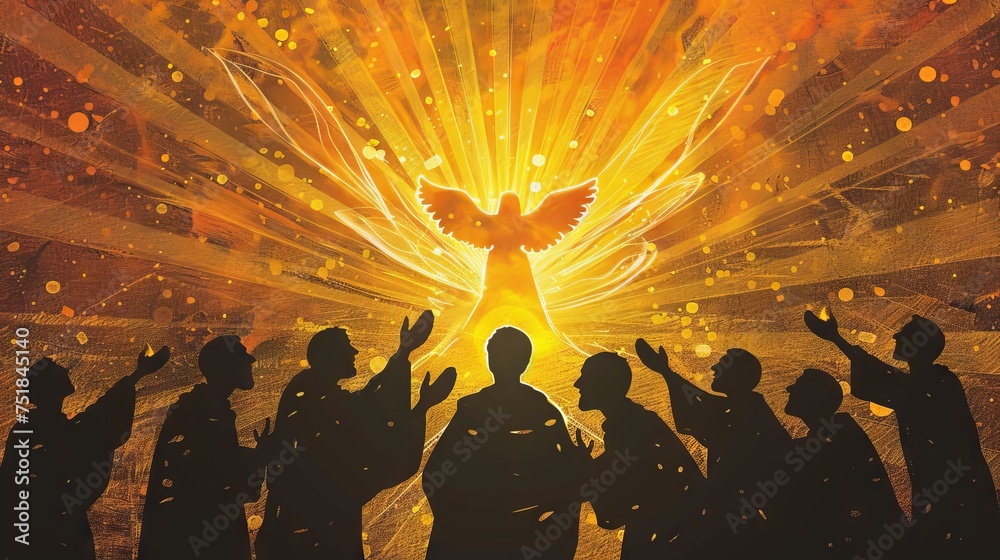 Silhouette of the disciples receiving the Holy Spirit at Pentecost ...