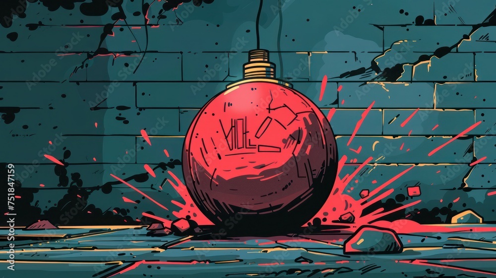 A bomb timer counting down as a cartoon character tries to defuse it in ...