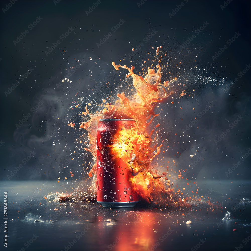 exploding can of fizzy drink ilustración de Stock | Adobe Stock