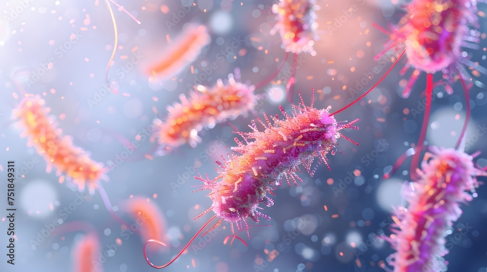 Bacteria under the microscope. Escherichia. E. coli. Isolated on white ...