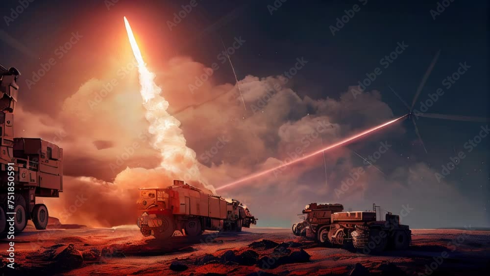 Missile defense system made of anti-missile tanks to intercept and destroy attacking missiles in ...