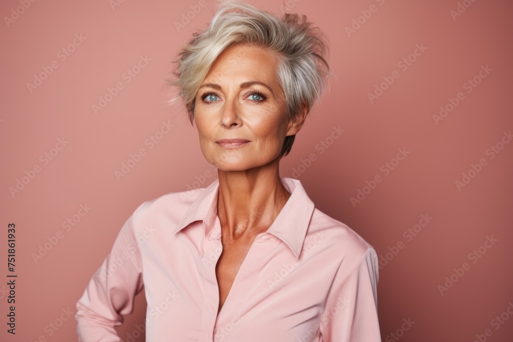Cute Mature Woman With Short Grey Hair Portrait Of A Beautiful Mature