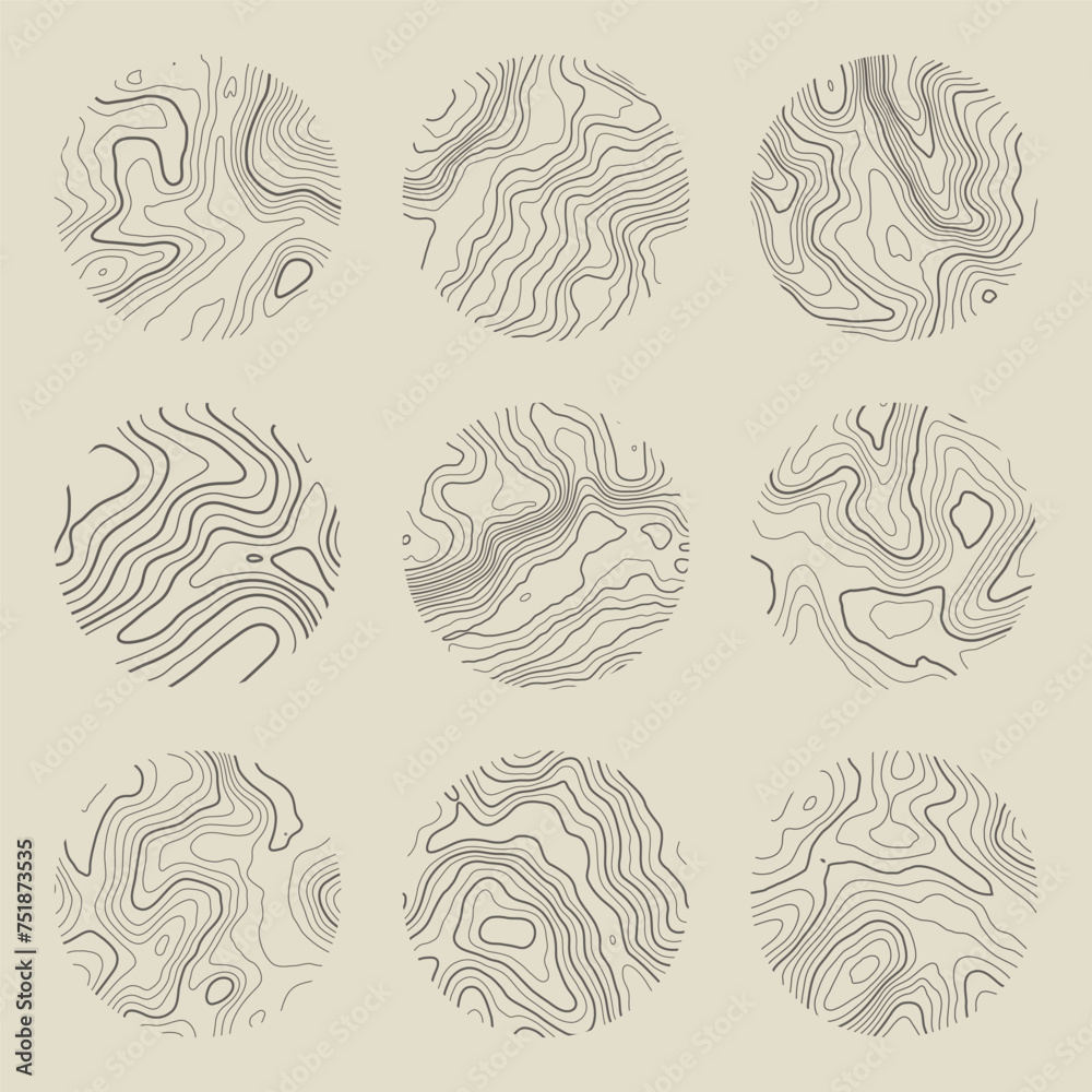 Topographic map with contour lines. Geographic terrain grid, relief ...