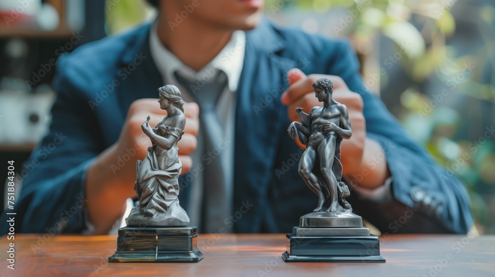 Statues engaged in animated debate, a metaphor for conflict resolution ...