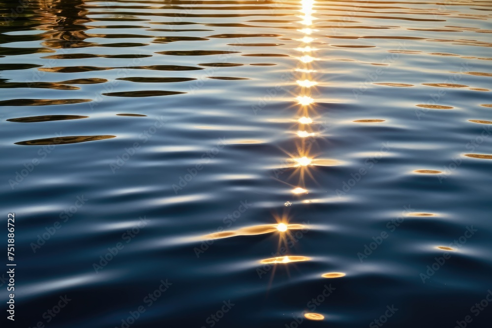 Sunlight dappled over a rippled water surface, sparkling reflections ...