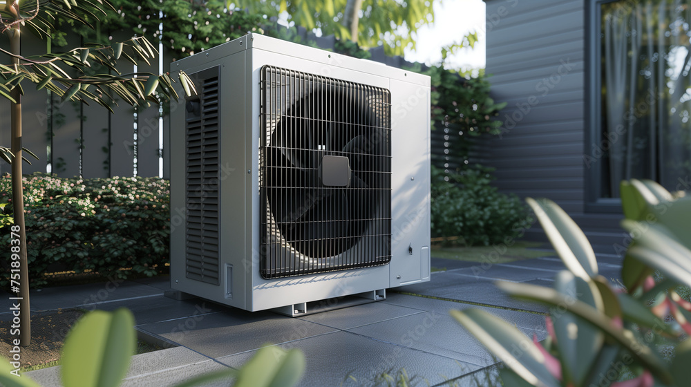 air source heat pump unit installed outdoors at home in the Netherlands ...