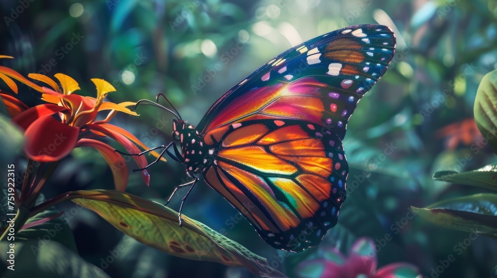 Stunning butterfly displaying a spectrum of colors while resting on a ...