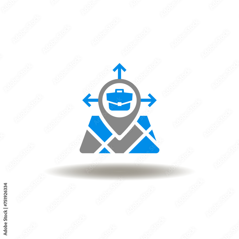 Vector illustration of map location pointer with briefcase and three ...