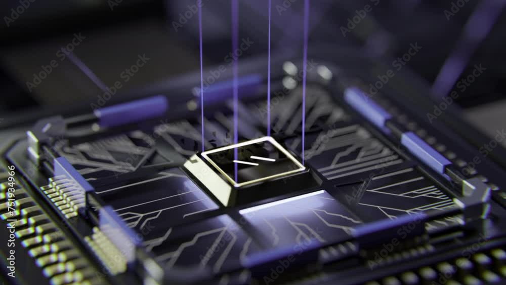 The animation illustrates the connection of a microchip to a computer ...