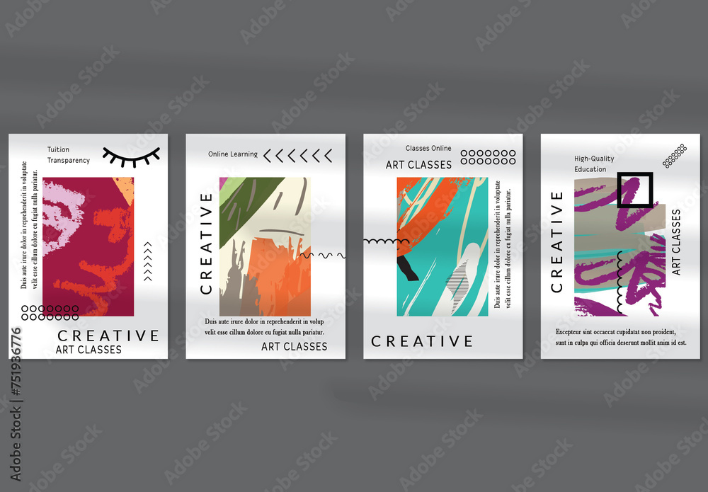 Flyer Layout with Black Geometric Shapes and Abstract Bright Rectangle ...