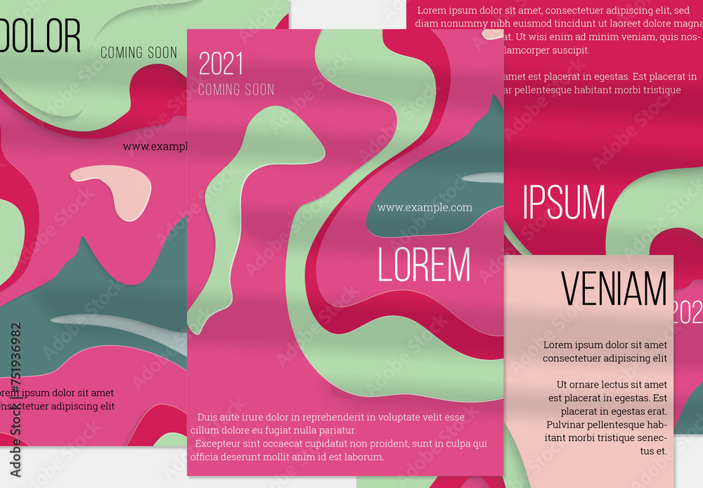 Flyer Layout with Paper Cut Craft Wavy Layered Texture Stock Template ...