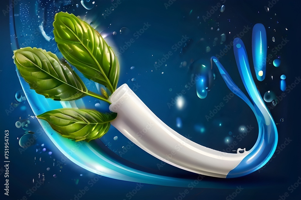 Toothpaste, toothbrush and mint leaves vector promotion poster ...