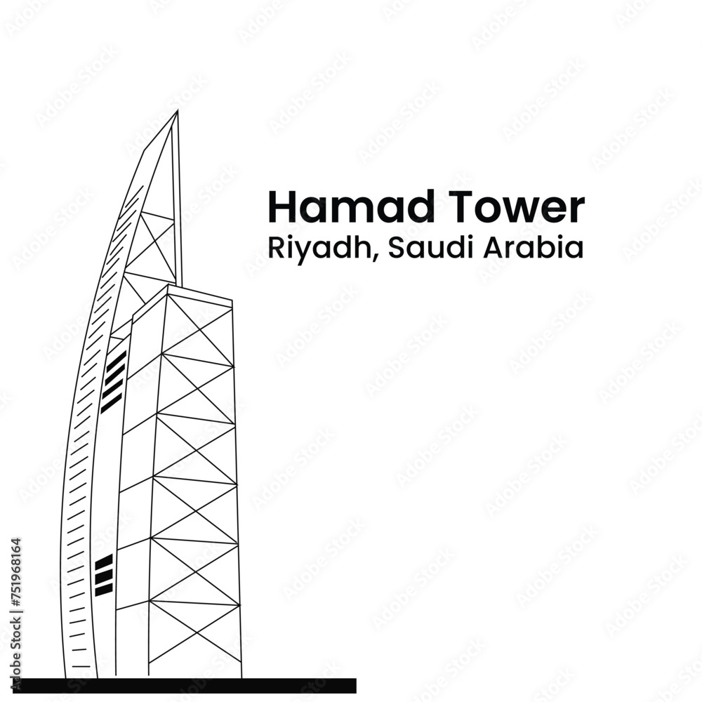 Hamad Tower. Skycraper Tower in Riyadh Saudi Arabia Skyline City. Line ...