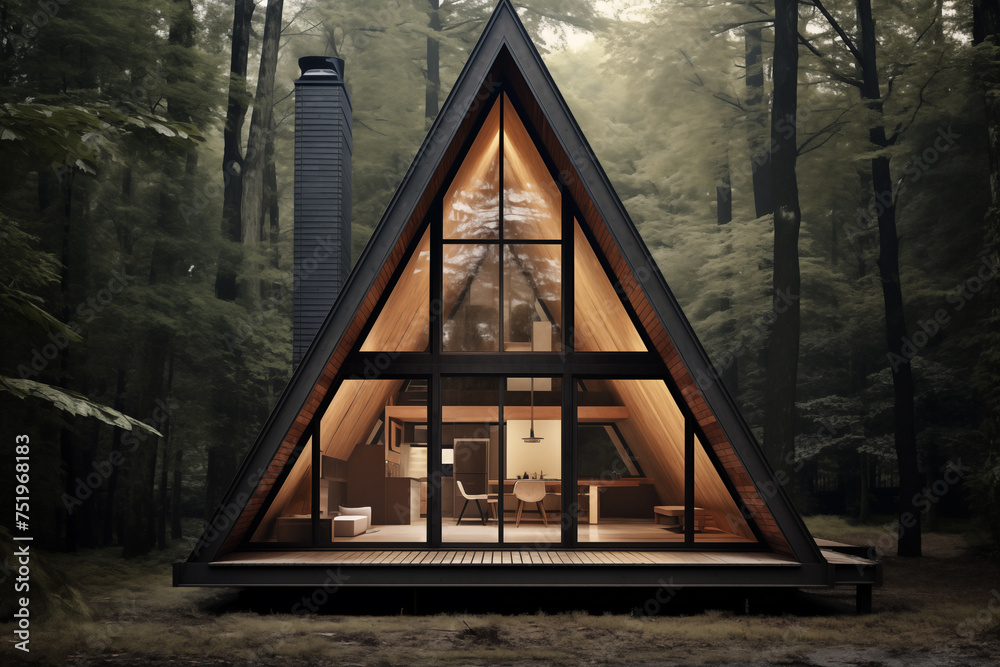 Cozy cabin in the woods, serenity and solitude, living off grid in a forest Stock Illustration ...