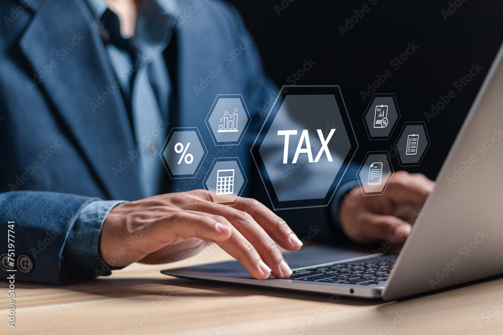 E-tax concept. Filing online tax return form for payment. Calculation ...