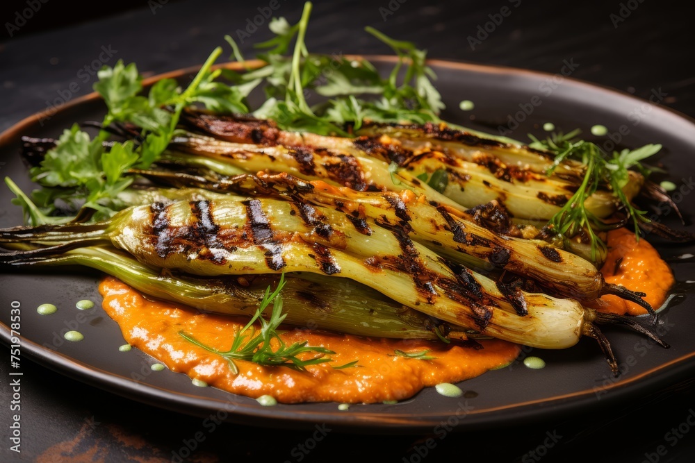Photography of grilled Calcots onions, prepared following the Catalan ...