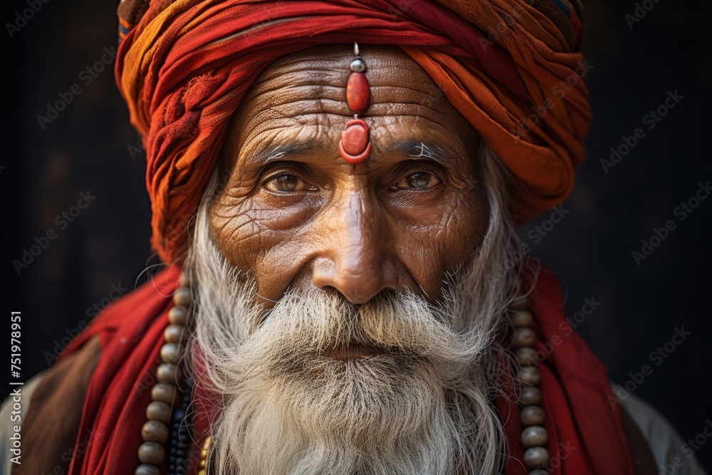 Photo of a wise elderly Shudra man, his serene expression and gentle ...