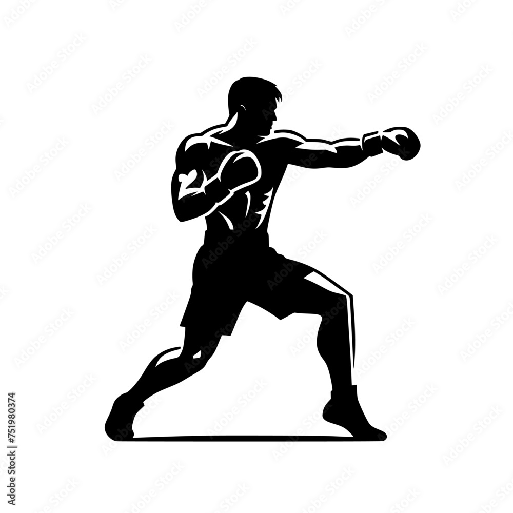 Black silhouette of a man in a boxing stance. vector logo for martial ...
