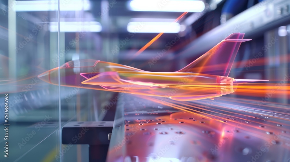 Zoomed-in image of a wind tunnel test for an aircraft wing model ...