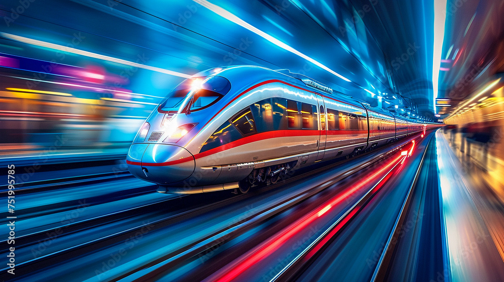 Streamlined trains on a journey of progress their paths illuminated by ...