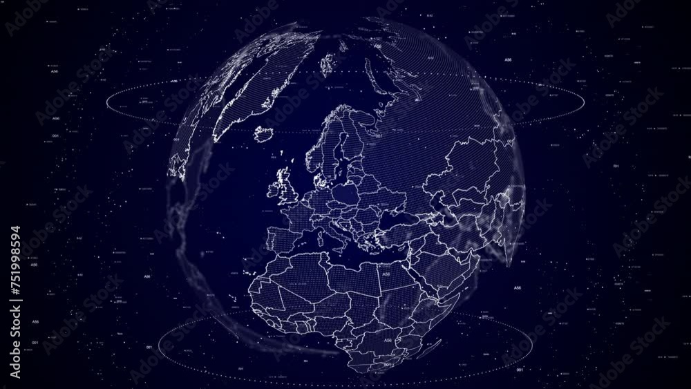 digital globe rotating, zooming in on Poland country. Data analysis ...