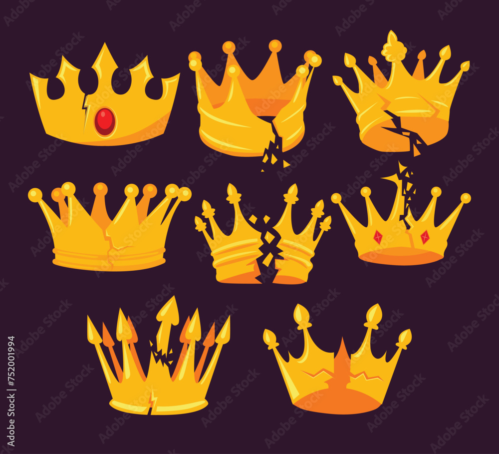 Set of golden broken crown set collection, Abolition of monarchy ...