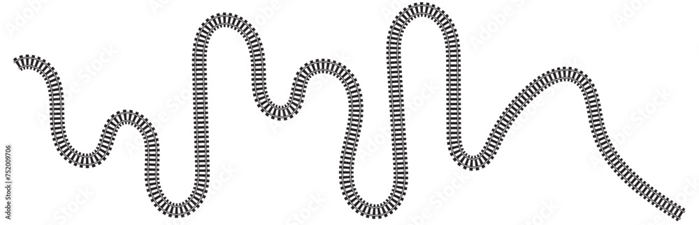 Vector illustration of curved railroad isolated on white background ...