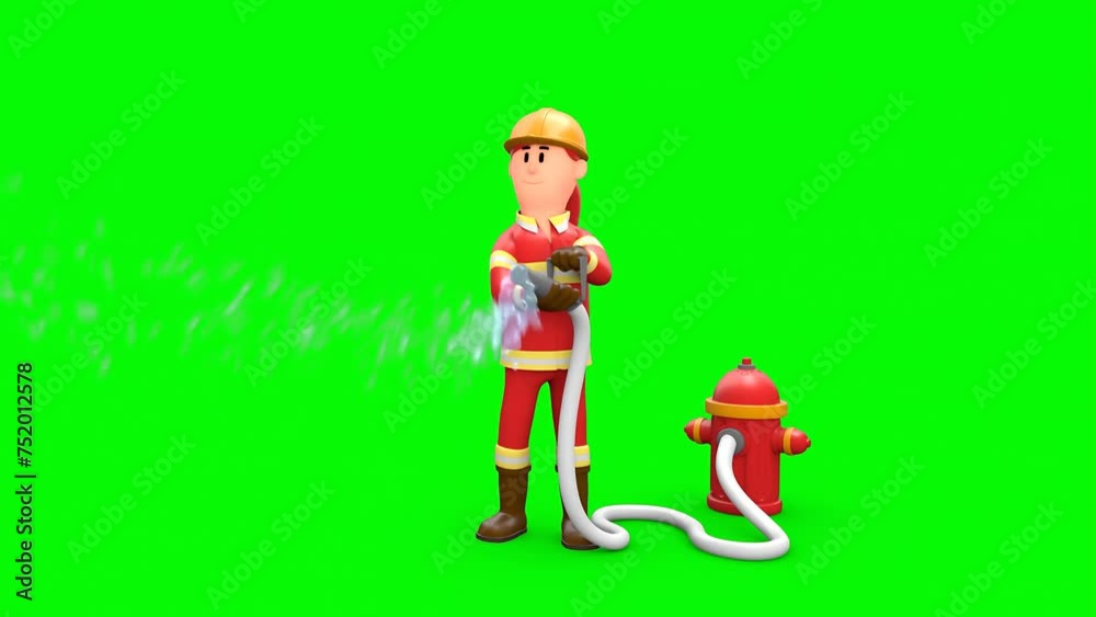 3D Rendered Animated Scene Of Cartoon Female Firefighter Putting Out ...