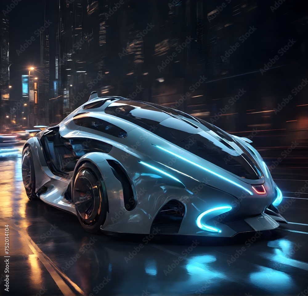 Modern futuristic technology car design in fast movement at night Stock ...