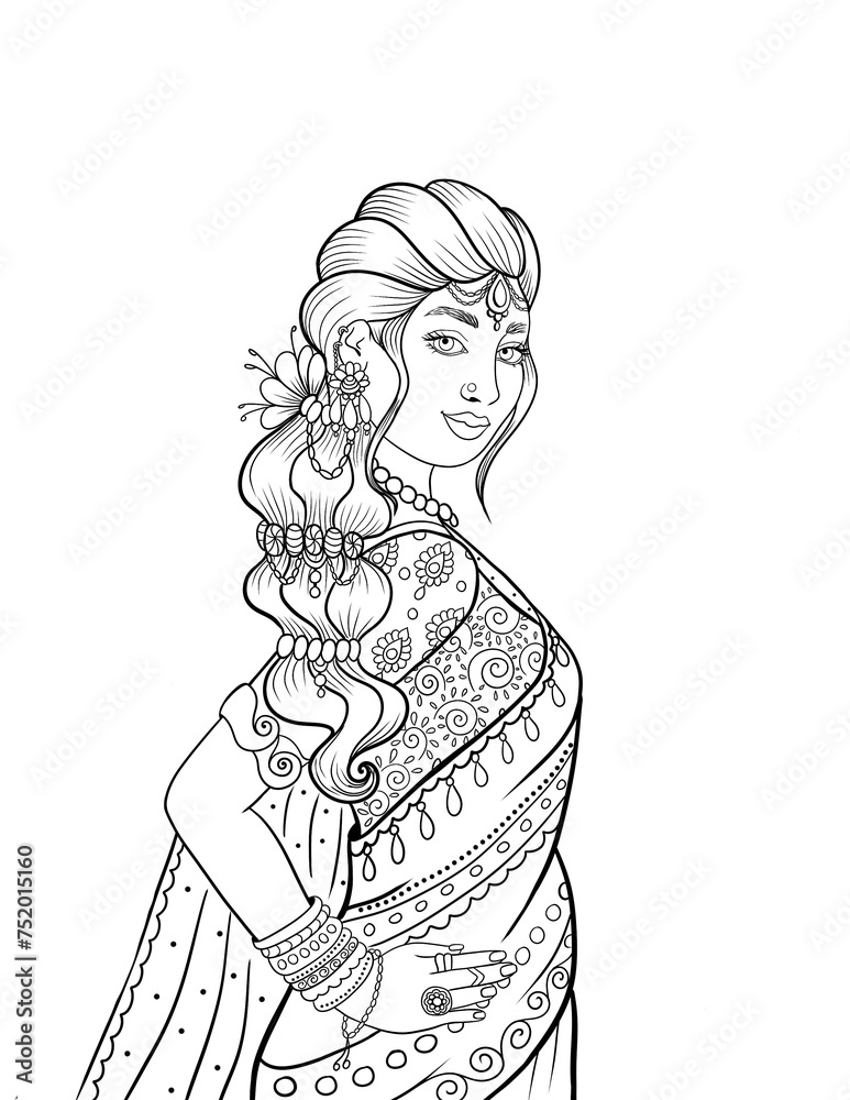 Indian woman bride in traditional sari outfit isolated on white ...