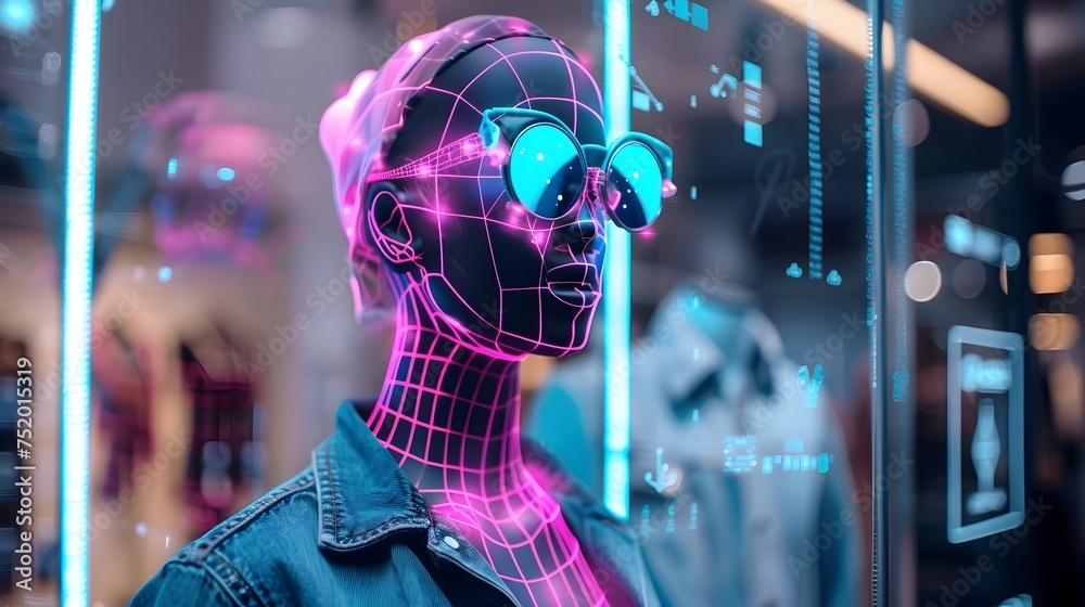 Hyper-Realistic Woman in Neon Display with Augmented Reality, To ...