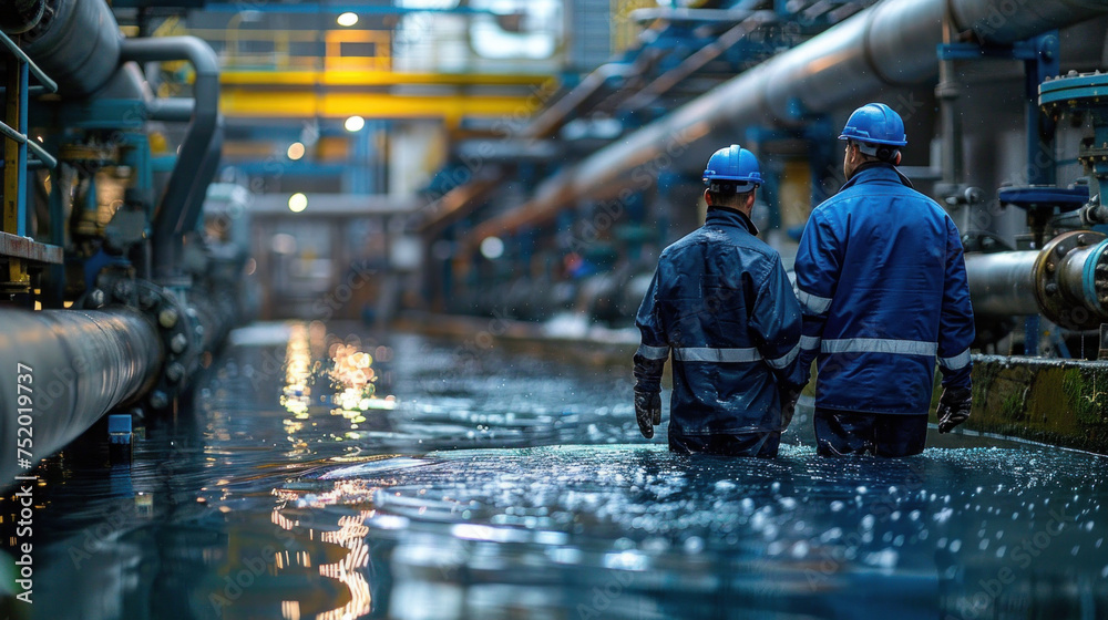A maintenance engineers inspect the system of pumping stations and ...