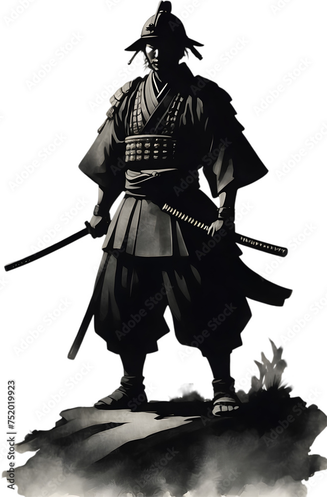 Samurai, drawing of a Samurai using the Japanese brushstroke technique ...