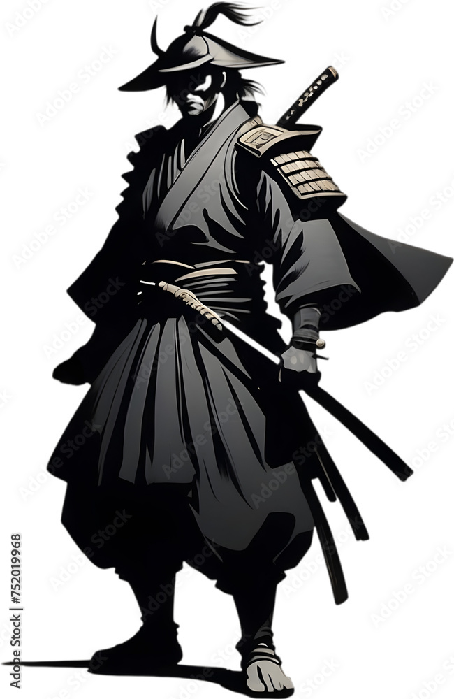 Samurai, drawing of a Samurai using the Japanese brushstroke technique ...